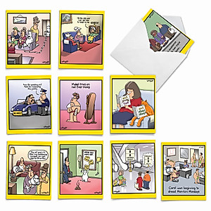 The Best Card Company - Variety Pack of 10 Funny Assorted Blank All Occasions Notecards 4 x 5.12 Inch w/Envelopes - Cartoon Humor for Men, Women (10 Designs, 1 Each) - Wild for Whyatt M6463OCB