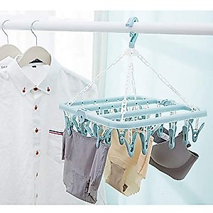 TUKE 32 Clips Folding Clothes Dryer Hanger Children Adults Clothes Dryer Windproof Socks Underwear Plastic Drying Rack