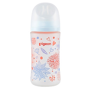 Pigeon Silicone Coating (Glass Inside/Silicone Outside) Nursing Bottle, Wide Neck, Streamlined Body, Natural Feel, Easy to Clean, Heat-Resistant, Flowers, 8.1 Oz