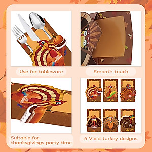 DADAPALS 30PCS Thanksgiving Table Decor Cutlery Holder Set - 6 Turkey Decorations Utensil Holder for Autumn Family Harvest Party Table Supplies
