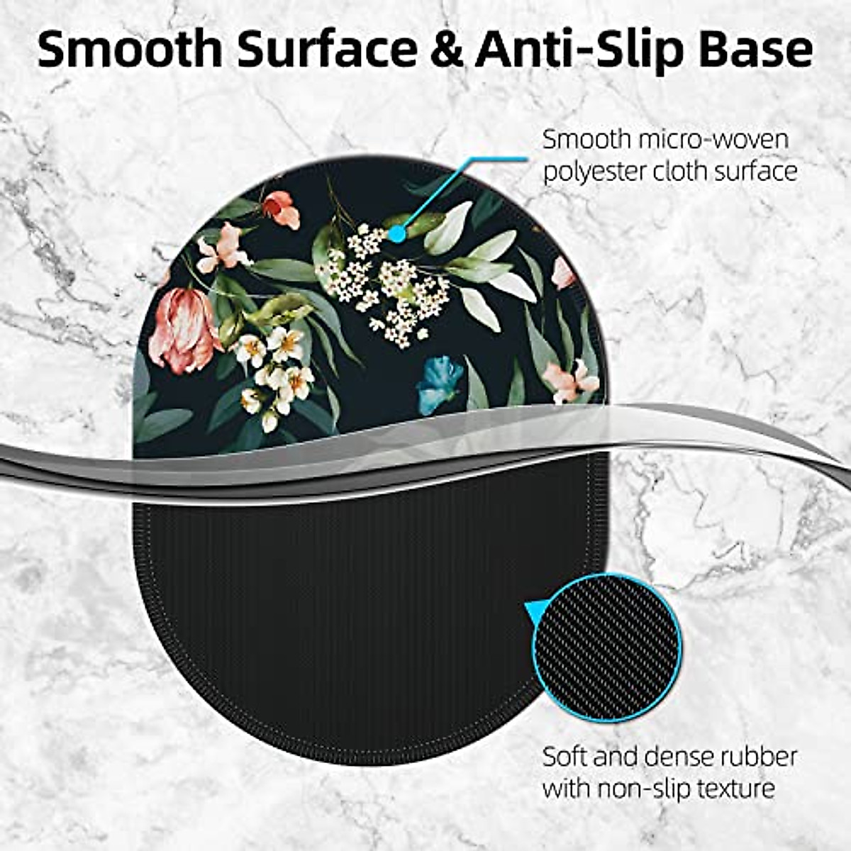 Ovenbird Small Mouse Pad with Stitched Edges, Vintage Flower Gaming Mousepad, Portable Mini Desk Pad with Anti-Slip Rubber Base, Cute Mouse Pad for Desk, Laptop & Wireless Mouse, 7 x 5.5 in, Black