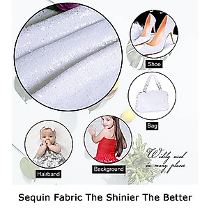 ShiDianYi White Sequin Fabric 3FT 1 Yard Sequin Fabirc for Sewing Glitter Fabric by The Yard White Sparkle Fabric for Dress Sequin Mesh Fabric for Baby Shower Party Decoration