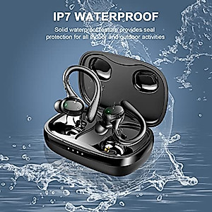Wireless Earbud, Sports Bluetooth 5.1 Headphones with Detachable Earhooks, Deep Bass Wireless in Ear Earphones with HD Mic, CVC8.0 Noise Reduction, 48hrs Playtime, IP7 Waterproof, Headset for Running