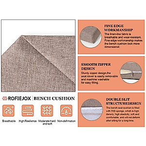 ROFIEJOX Bench Cushion - Durability,Waterproof Fabric for Outdoor Indoor Seat Furniture, 50A High-Density Resilience Sponge,Brown,36x14x3