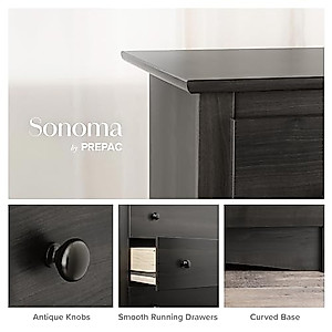Prepac Sonoma Traditional 5-Drawer Tall Dresser for Bedroom, Functional Bedroom Dresser Chest of Drawers 17.75" D x 31.5" W x 44.75" H, Washed Black