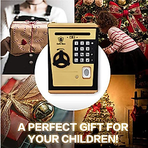 LIKE Toy Piggy Bank Safe Box Fingerprint ATM Bank ATM Machine Money Coin Savings Bank for Kids (Golden)