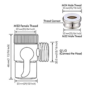 Polished Chrome Brass Sink Valve Diverter Faucet Splitter for Kitchen,Handheld Showerhead or Bathroom Sink Faucet Replacement Part Faucet to Hose Adapter Splitter Part M22 X M24