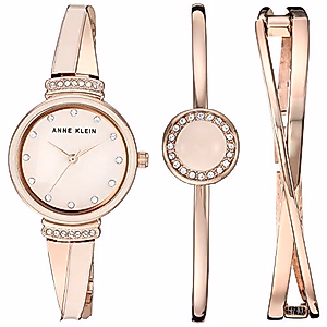 Anne Klein Women's AK/3292LPST Premium Crystal Accented Rose Gold-Tone and Blush Pink Watch and Bangle Set