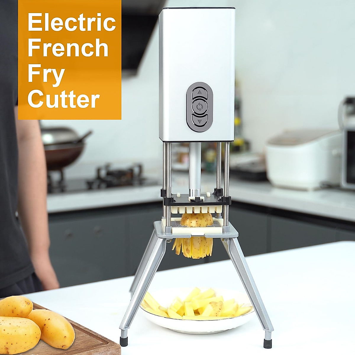 Fstcrt Electric French Fry Cutter, Vertical french fry cutter stainless steel, Professional commercial and household french fries cutter, Electric potato slicer with 1/2&3/8 Inch blade for fries