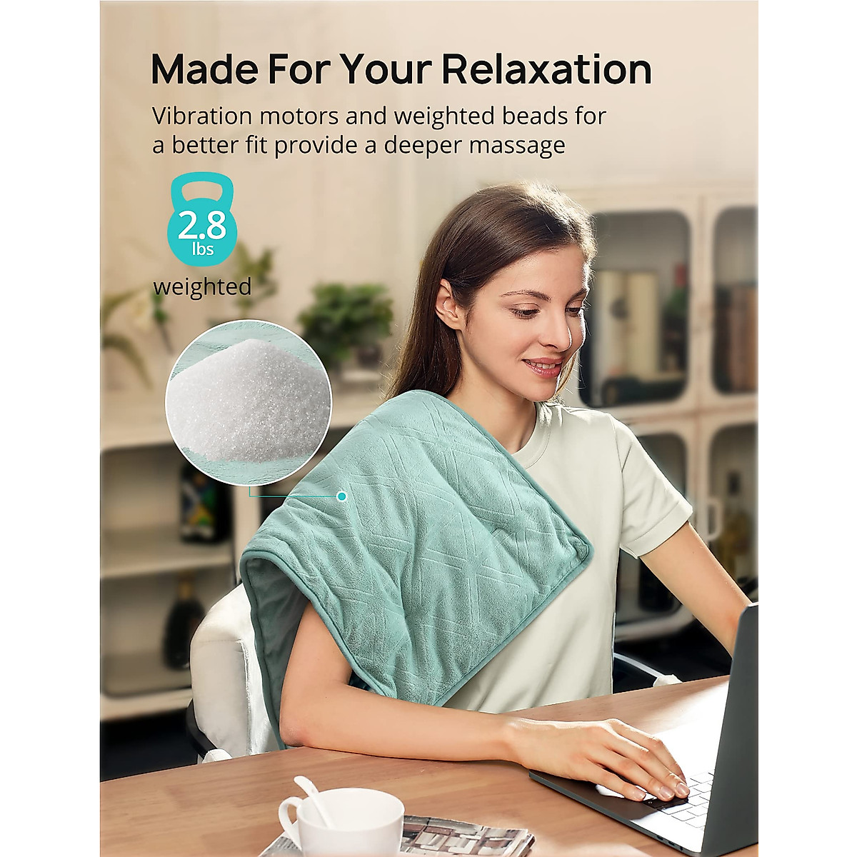 EVAJOY Weighted Heating Pad with 2 Massager, XL 12 x 24'' Electric Massaging Heating Pad for Back Pain Relief, 3 Heat Levels, 6 Vibration Massage Settings, 18 Relaxing Combinations (12 x 24'') Green