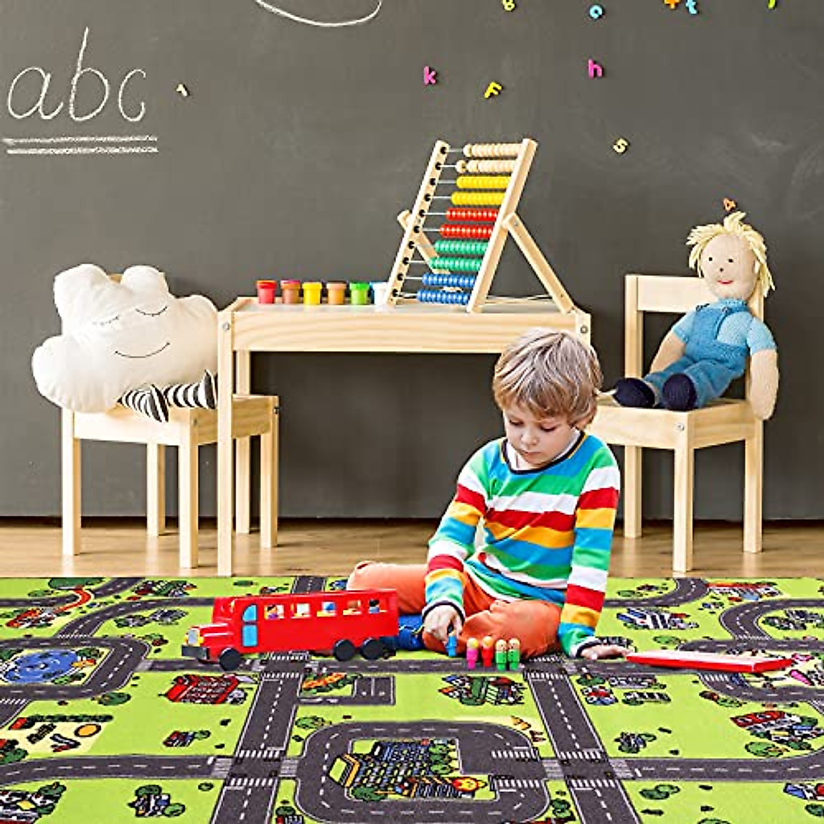 Maxsoft Kids Rug, Car Carpet Play Mat for Kids, City Road Rug for Boys Toddler, Children Educational Road Traffic System Playmat for Playroom Track Game Safe Area(3 x 5 Feet)