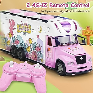 Scientoy Toys for Girls, Remote Control Car for 4 5 6 Year Old Girl Birthday Gifts, Pink RC Car with Light & Building Toys