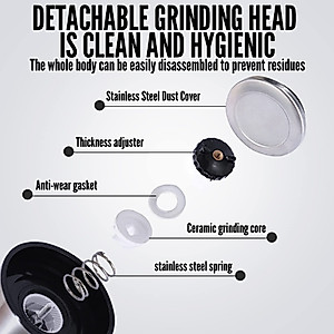 ACMEMAKE Pepper Grinder, Spice Mill with Ceramic Blades, Salt Grinder Refillable, Stainless Steel Dust Cover, Pepper Mill for Kitchen or Outdoor Picnic (180ML)