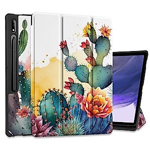 MEEgoodo Case for Samsung Galaxy Tab S10 Ultra (2024 Release)/S9 Ultra (2023 Release) 14.6 inch Cover with S Pen Holder, Tablet Cases with Trifold Stand+TPU Back Shell+Auto Wake/Sleep,Tropical Cactus