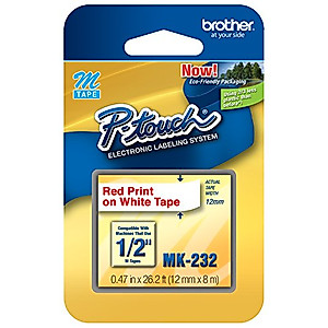 1/2" (12mm) Red on White P-Touch M Tape for Brother PT-80, PT80 Label Maker