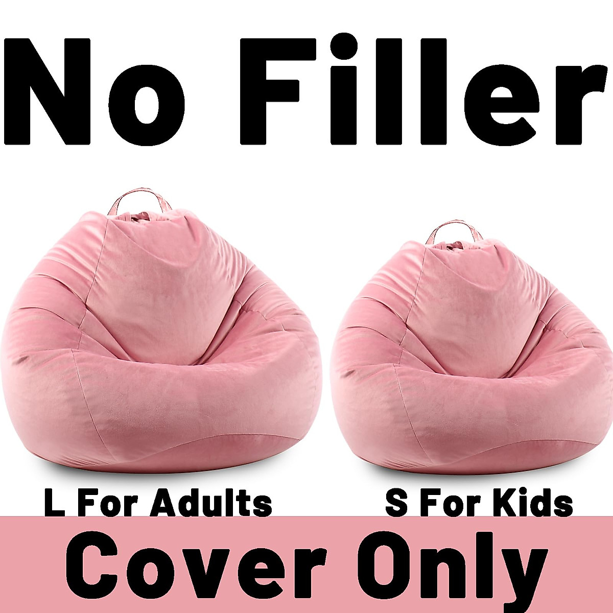 LPMOERA Stuffed Animal Storage Bean Bag Chair Cover (No Filler) Zipper Soft Fuzzy Fluffy Stuffable Bean Bag Cover for Organizing Children Plush Toys or Memory Rose Pink Small