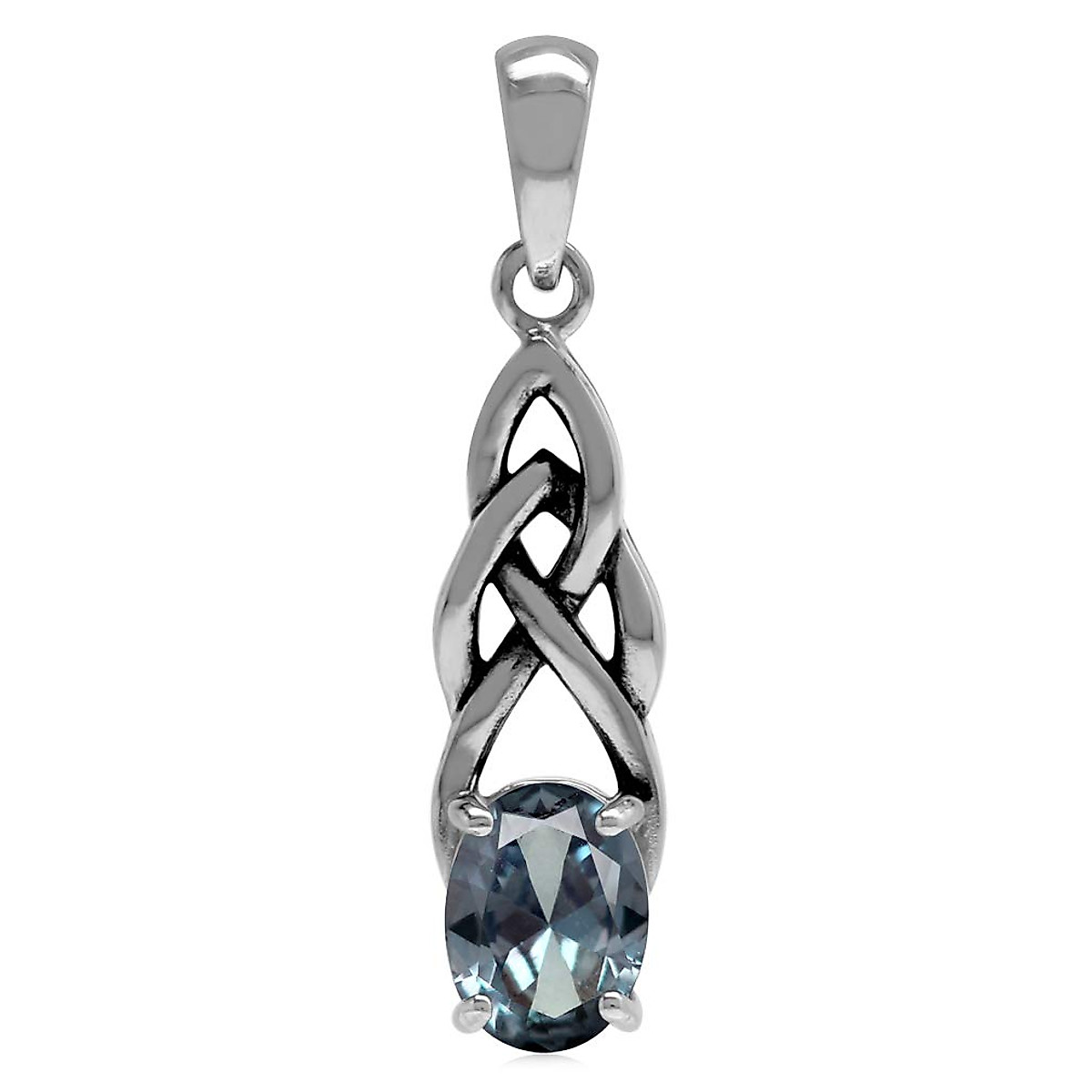 Silvershake Simulated Color Change Alexandrite 925 Sterling Silver Celtic Knot Solitaire Pendant