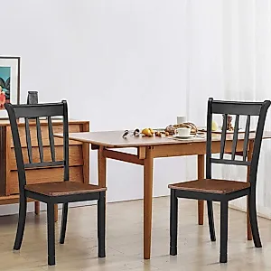 Giantex Wood Dining Chairs Set of 2, Solid Rubber Wood Armless Kitchen Chairs with Non-Slip Foot Pads, Easy to Assemble Dining Side Chair, Farmhouse Dining Room Chairs