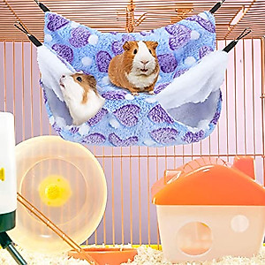Boao 2 Pcs Guinea Pig Rat Hammock Hamster Hanging Hammock/ Accessories for Small Animals Chinchilla Parrot Sugar Glider Ferret (Purple, Coffee Color, Heart Pattern)