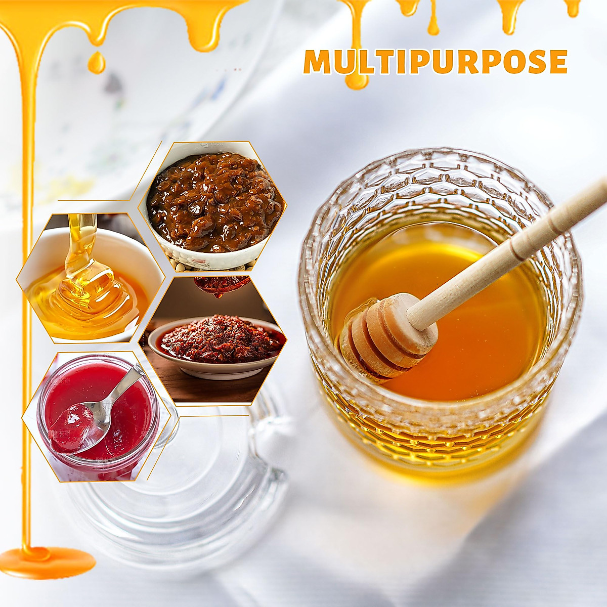 kanpura Clear Crystal Honey Pot with Dipper and Lid,Glass Honey Jar with Dispenser, Glass Honey and Syrup Container for Home Kitchen