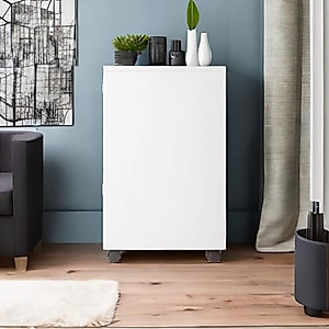 Ergode Contemporary Art & Crafts Storage Cart, White Finish, 4 Easy-Glide Drawers, 2 Lower Cabinets, 6 Wheels with 2 Locking, 15.98" D x 32.13" W x 26.3" H