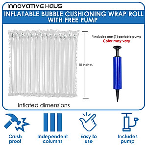 Innovative Haus 10 Inch x 144 Feet Inflatable Bubble Cushioning Wrap with Free Pump - Air Pillows for Shipping - Column Wrap for Heavy Duty Packing and Shipping Packaging