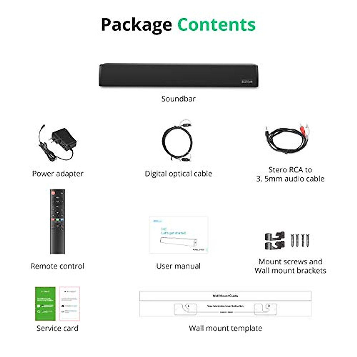 Bestisan Sound Bar, Home Audio TV Soundbar Speaker, Wireless Bluetooth 5.0 Soundbars for TV/PC/Projectors, Opt/Coax/Aux/USB,(24 Inch, 3 EQ Modes, 3D Surround Sound)