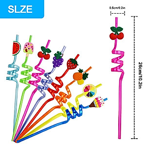 Ynaize 8 Pieces Resuable Plastic Straws Ice Cream Fruit Party Straws Kids Girls Boys Summer Hawaiian Party Supplies Crazy Straws Birthday Party Favors Decorations