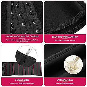 Atbuty Short Torso Waist Trainers Cincher Corset Underbust Body Shaper Latex Sport Girdle (Black (9'' Short Torso, 9 Steel Bones), XS)