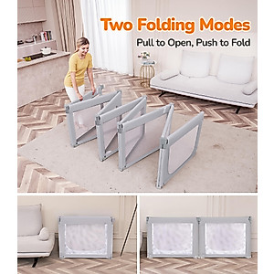 Dripex Foldable Baby Playpen, 71"×69" Play Pens for Babies and Toddlers, Safe Anti-Fall Play Yard with Gates, Baby Fence with Breathable Mesh, Indoor & Outdoor Kids Activity Center, Ash Grey