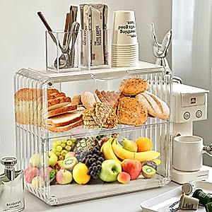 Bread Box Double Layer Bread Holder, Durable Plastic Food Storage Container, Clear Bread Boxes for Kitchen Countertop, Bread Bin for Homemade Bread, Cupcakes, Cookies, Muffins (14.6"x7.9"x12.8")