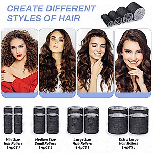 Selizo Hair Roller 28 Pcs Set, Includes 16Pcs Self-Grip Hair Rollers in 4 Sizes and 12Pcs Hair Clips for Long Medium Short Hair Volume