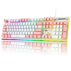 Camiysn Gaming Keyboard, Wired Keyboard with RGB Backlit, Full Size Keyboard with White&Gray Mixed Color Keycaps, Keyboard with 26 Keys Anti-ghosting for Computer/PC/Laptop/Mac/Windows/Office