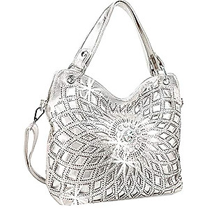 Zzfab Double Handles Starburst Bling Purse Silver Large