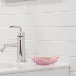 Linkidea 4 Pack Soap Dish with Drain, Silicone Bar Soap Holder for Bathroom, Flower Shape Soap Tray for Kitchen Sink