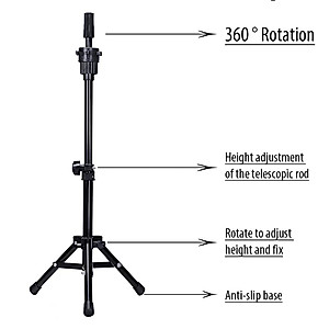 Ginogend 23 Inch Wig Head, Wig Stand Tripod with Head, Canvas Wig Head, Mannequin Head for Wigs, Manikin Canvas Head Block Set for Wigs Making Display, with Table Clamp, Wig Caps, Pins Set,