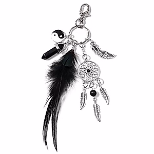 Artilady Boho Keychains For Women Keyrings - Cute Bag Charm For Backpack, Birthday Gifts for women, girls, kids (feather black)