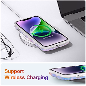 EYZUTAK Case for iPhone 14, Colorful Retro Oil Painting Printed Flower Laser Beam Glossy Pattern Cute Curly Waves Border Exquisite Phone Cover Stylish Durable TPU Protective Case for Girls Women-Green