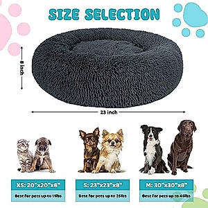 Coospdd Small Dog Bed, Anti-Anxiety Calming Dog Bed, Warming Cozy Soft Donut Dog Bed, Fluffy Faux Fur Plush Dog Bed for Small Dogs and Cats, Machine Washable.(Gray,20"/23"/30")