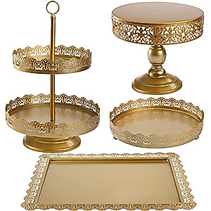 TOPZEA Set of 4 Cake Stands, Metal Cupcake Holder Tiered Dessert Serving Tower Decor Serving Platter Candy Fruit Display Plates for Baby Shower, Wedding, Birthday, Celebration, Christmas, Party, Gold