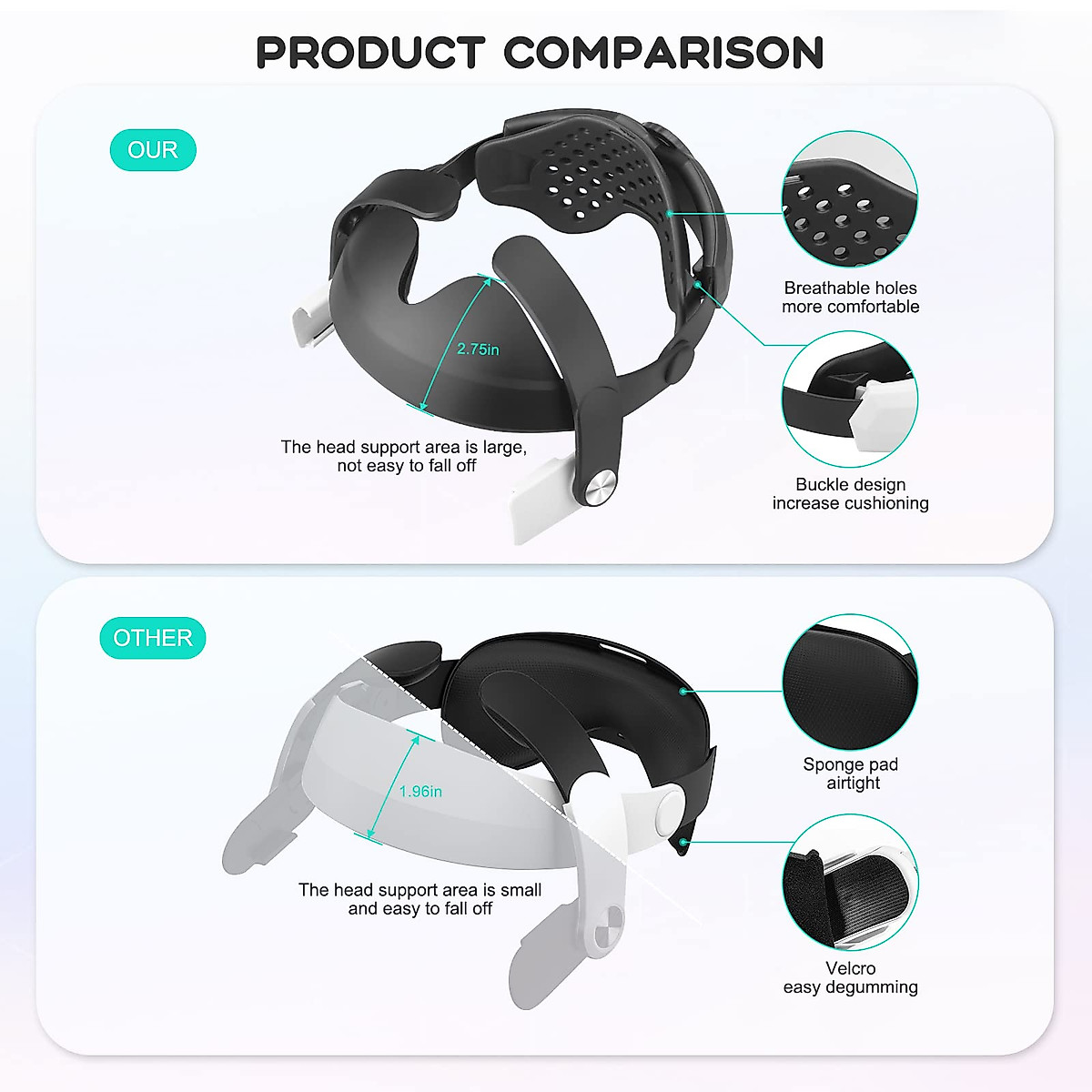 MASiKEN Upgraded Head Strap for VR Headset, Elite Strap Shift Weight On Forehead Release Face Squeeze Enhance Comfort in VR Games, Breathable TPU Back Head Cushion (Black)