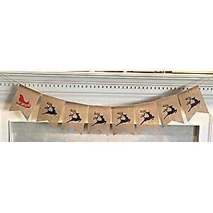 Santa's Sleigh & 7 Reindeer Burlap Banner - Ready to Hang Holiday Decor - Festive Christmas Seasonal Winter Decoration - Santa Sleigh Xmas Party Decorations - Santas Sleigh Garland by Jolly Jon