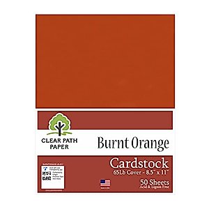 Burnt Orange Cardstock - 8.5 x 11 inch - 65Lb Cover - 50 Sheets - Clear Path Paper