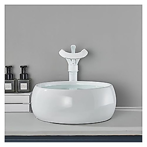 Uythner Waterfall Basin Faucet Single Handle Deck Mounted Basin Tap Brass Bath Hot Cold Water Mixer Vanity Tap(Gold Short)