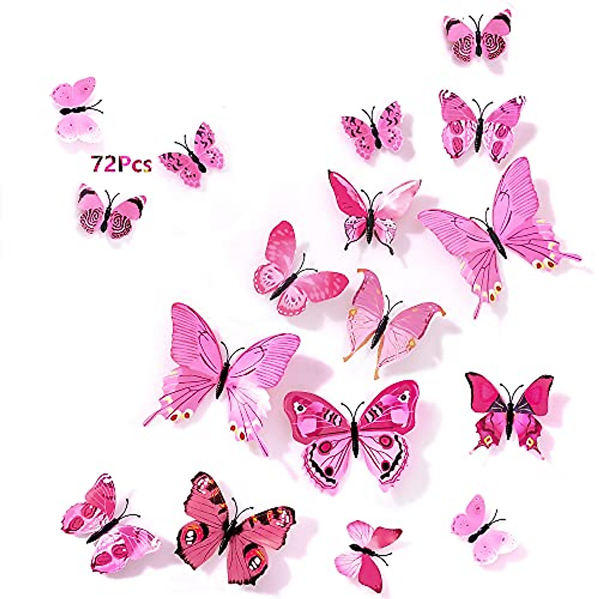 72 PCS Butterfly Wall Stickers, 3D Magnetic Removable Butterfly Wall Decals Fridge Magnet Murals Decoration for Kids Bedroom Nursery Classroom Party Wedding Decor (Pink)