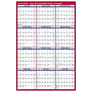 AT-A-GLANCE 2023-2024 Erasable Calendar, Wall Calendar, 32" x 48", XLarge, Academic, Dry Erase, Reversible, Vertical/Horizontal (PM36AP28)