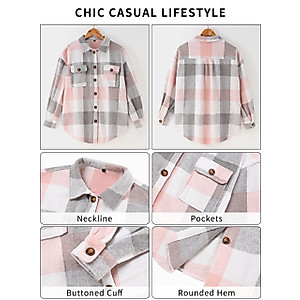 NIeyook Womens Casual Long Sleeve Color Block Plaid Shacket Flannel Lapel Button Down Fall Shacket Jacket Outwear Coats