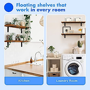 Floating Shelves Wall Shelves, Bathroom Shelves for Wall Decor, Set of 2 Wall Shelves for Bedroom, Wood Shelves Wall Mounted Shelves for Wall Storage, Hanging Shelves, Wood Floating Shelves Bathroom