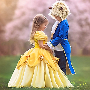 CinheyU Girls Belle Princess Birthday Dress Beauty and the Beast Costume Halloween Christmas Cosplay Party Ball Gown Yellow 000 8-9T