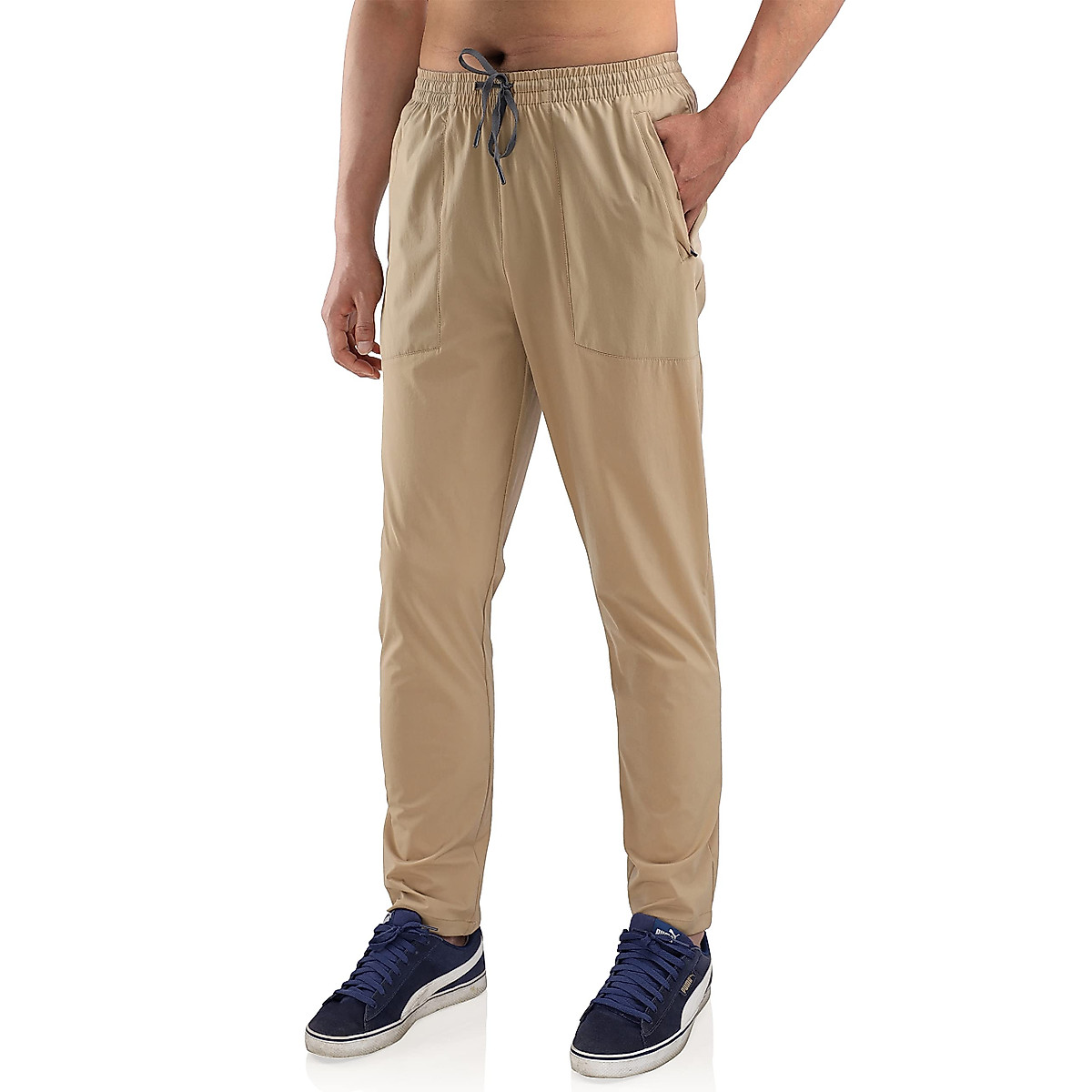 KNQR Men's Performance Lightweight Quick Dry Zip Pockets Slim Fit Stretch Active Golf Jogger Pants Amber Khaki XXL